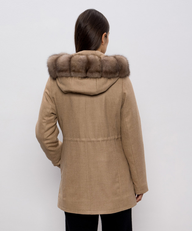 Paolo Moretti - Beiger Parka aus Kaschmir und Wolle mit Zobelfell ...