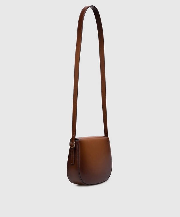 Santoni - Brown leather messenger bag with a degraded effect ...