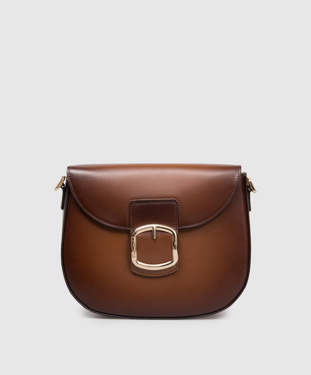 Santoni - Brown leather messenger bag with a degraded effect ...