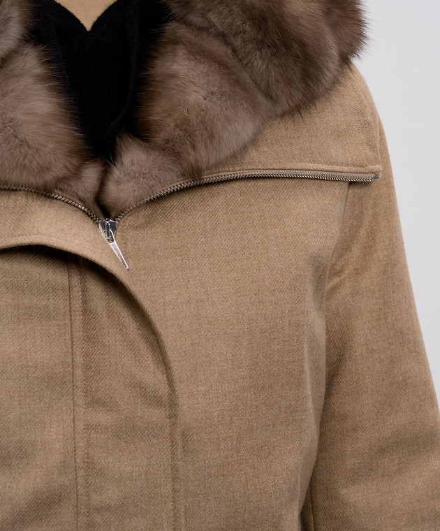 Paolo Moretti - Beiger Parka aus Kaschmir und Wolle mit Zobelfell ...