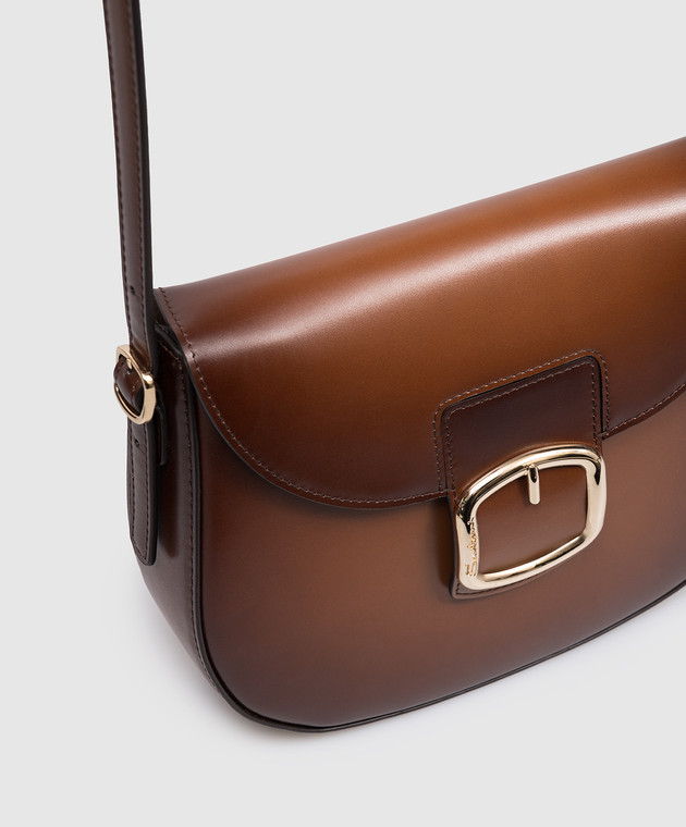 Santoni - Brown leather messenger bag with a degraded effect ...