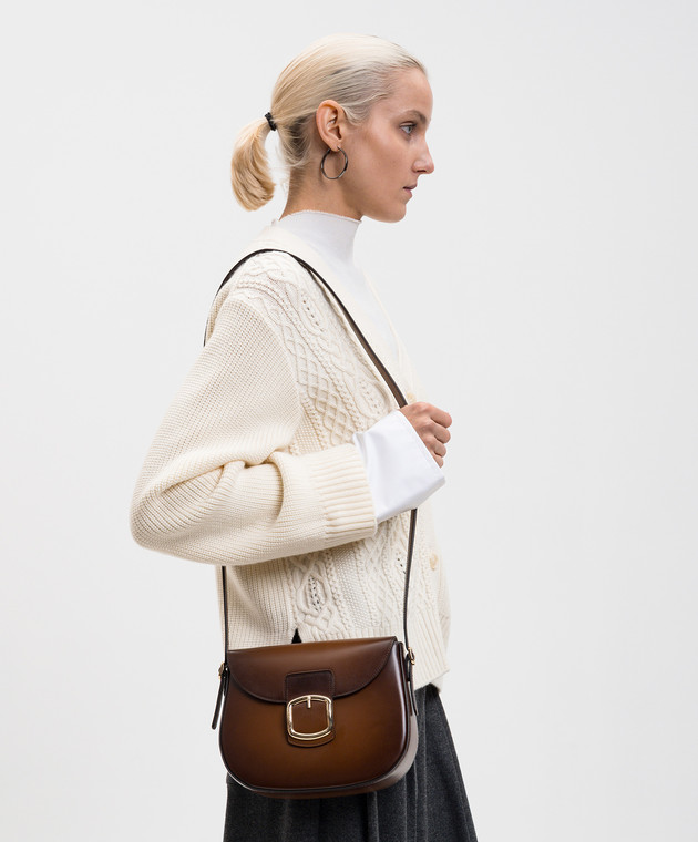 Santoni - Brown leather messenger bag with a degraded effect ...
